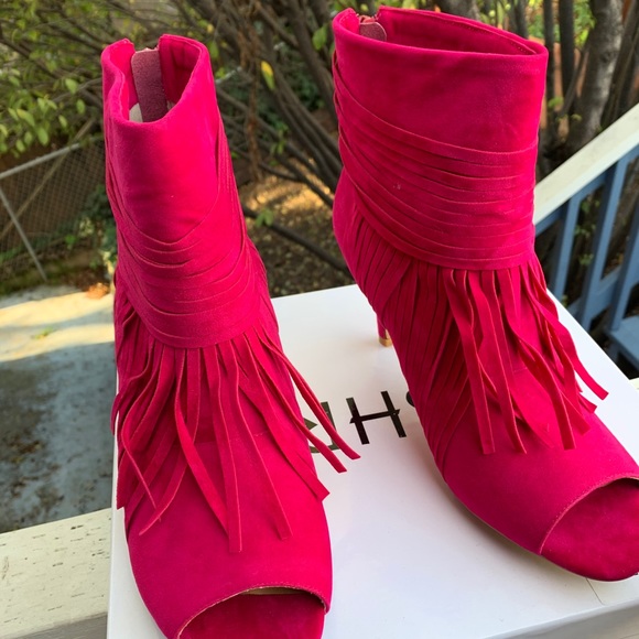 Ashro | Shoes | Hot Pink Peep Toe Booties | Poshmark